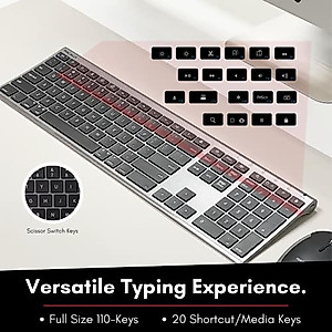 Macally Premium Bluetooth Keyboard and Mouse for Mac - Multi Device - Rechargeable Mac Wireless Keyboard and Mouse Combo (110 Keys) - Slim Keyboard Mouse for MacBook and iMac - Space Gray