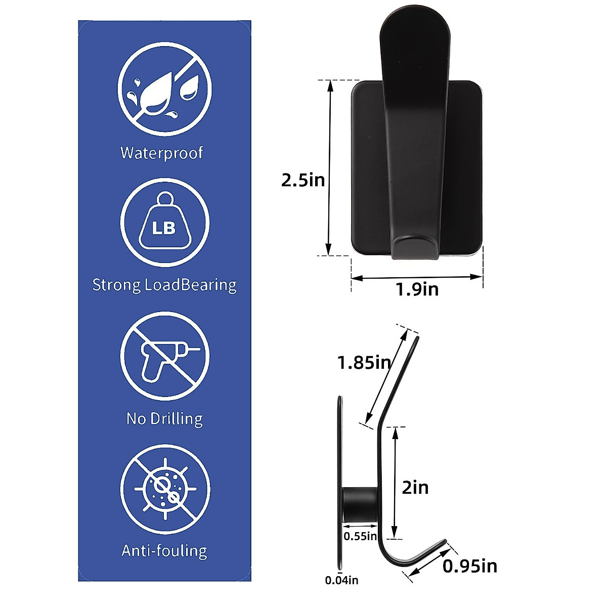 UEMUSI Towel Hooks, Stainless Steel Adhesive Hooks Heavy Duty, 4 Pack Bathroom Hooks for Hanging Towel Coat Hat, Wall Hooks Stick on Bathroom Kitchen and Bedroom, No Drilling Sticky Hooks, Black