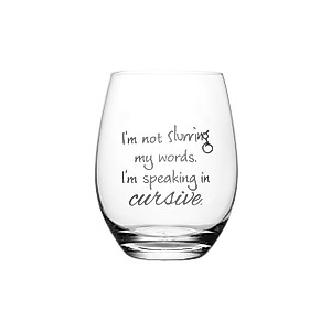 Lushy Wino - I'm Not Slurring My Words. I'm Speaking in Cursive | 18oz. Etched Stemless Wine Glass: Dishwasher Safe Funny Wine Glasses For Women in Gift-Ready Box