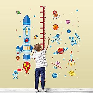 ORIGACH Space Height Chart Wall Decals 20 to 160cm Planets Rockets Stars Theme Growth Wall Stickers for Cartoon Bedroom Nursery Livingroom Wall Decor