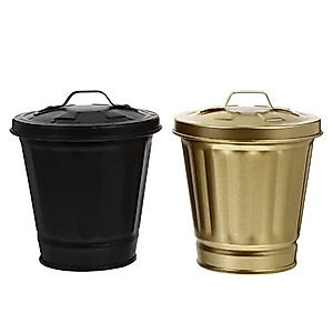 DOITOOL Desktop Iron Pot 2pcs Mini Table Trash Can with Lid Metal Countertop Garbage Bin Desk Wastebasket Trash Container for Home Office Mini Trash Bins