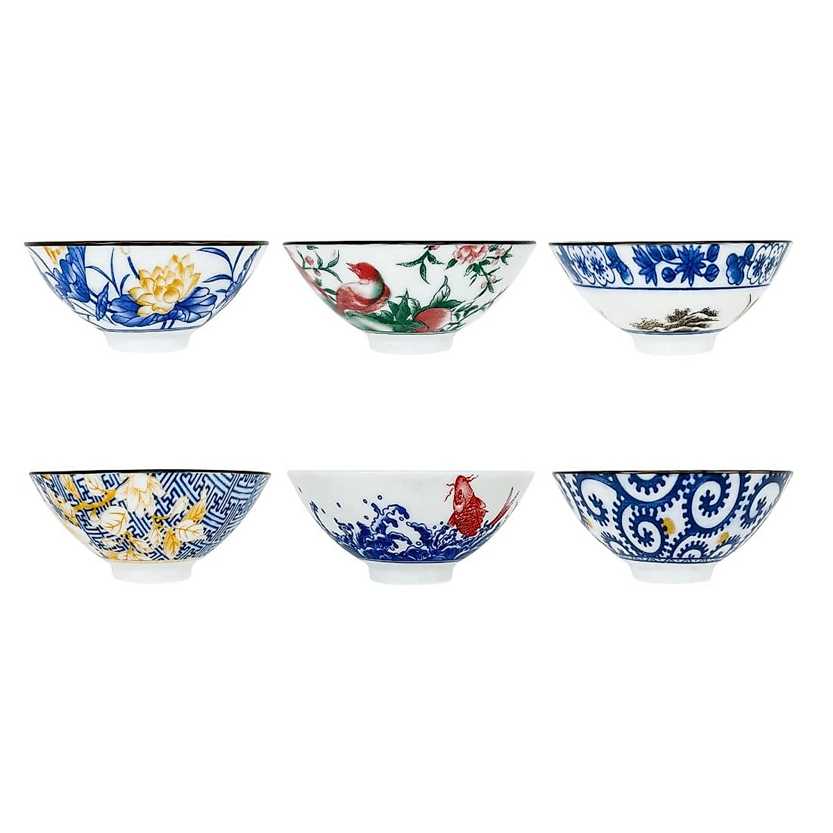 Pazoumod Set of 6 Traditional Japanese Ceramic Tea Cups, Kungfu Teacup, Coloful