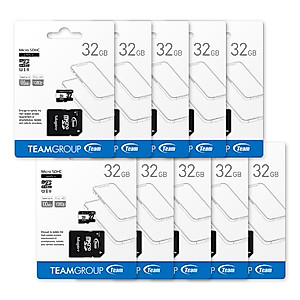TEAMGROUP Micro 32GB x 10 Pack UHS-I U1 Class 10 SDHC SDXC Read Speed up to 100MB/s High Speed Flash Meomry Card with Adapter for Camera, Surveillance, Full HD Shooting TUSDH32GCL10U66