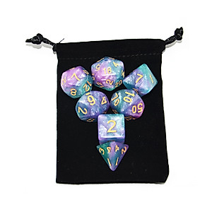 SmartDealsPro 7-Die Glitter Polyhedral Dice Set with Pouches for DND RPG MTG Dungeon and Dragons Table Board Roll Playing Games D4 D8 D10 D12 D20 (Blue-Purple)