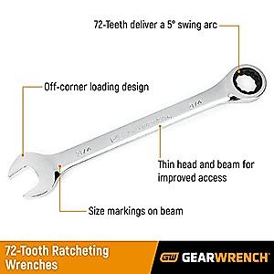 GEARWRENCH 5 Pc. 12 Pt. Ratcheting Combination Wrench Set, SAE - 93005
