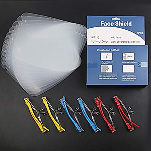 Face Shields Set with 12 Replaceable Anti Fog Shields and 6 Reusable Colored Glasses for Man and Women to Protect Face and Eyes