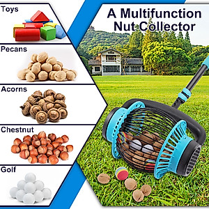 Nut Gatherer, Rolling Nut Harvester Acorn Picker Upper Side Opening Dump Adjustable Yard Roller, Picks up Walnuts, Hickory, Pecan, Chestnuts, Buckeyes, Nerf Balls, Golf 0.4'' to 2'' in Size