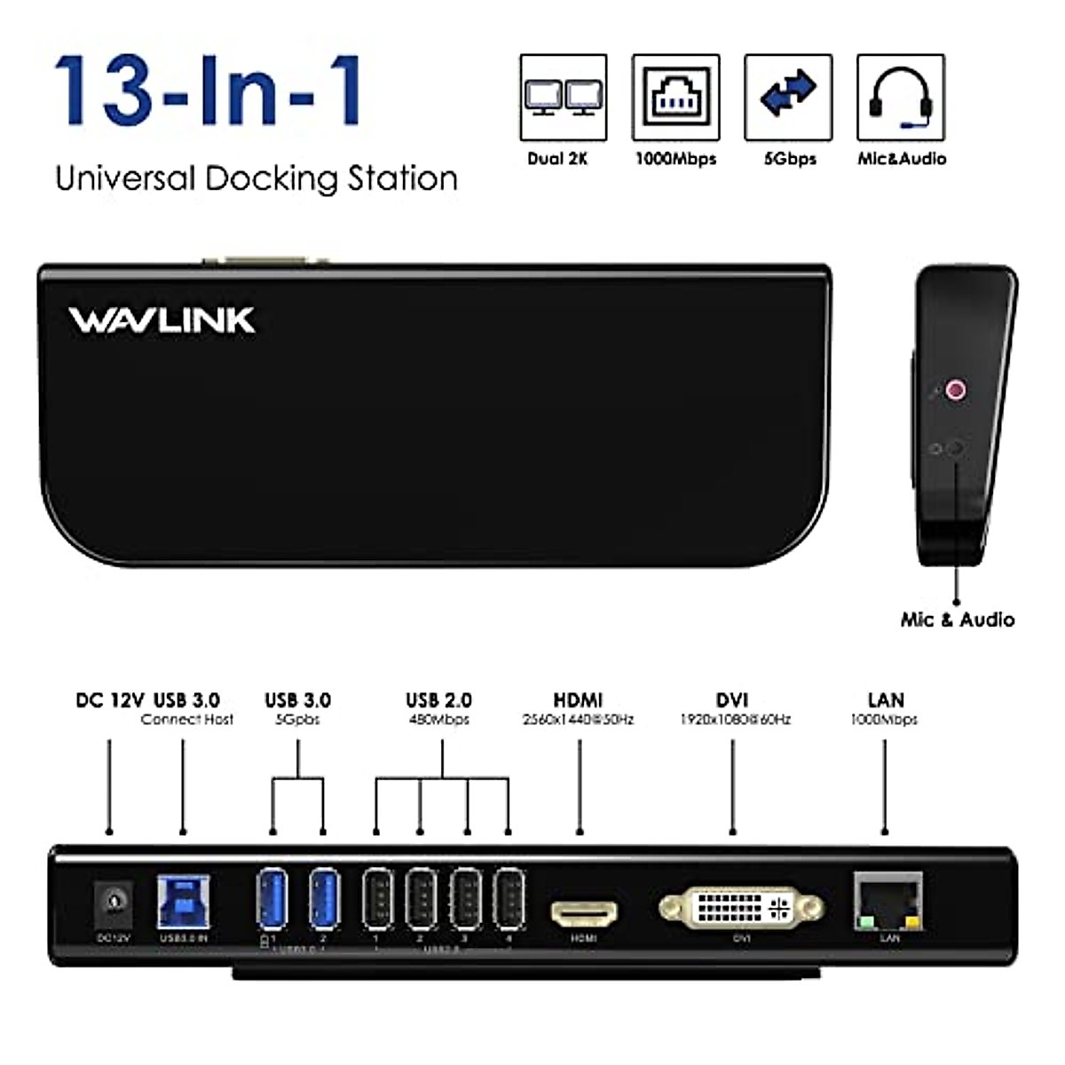 WAVLINK USB Laptop Docking Station Dual Monitors, DisplayLink Computer Dock for M1 M2 Mac and Windows, ChromeOS, Ubuntu 20.04/22.04 (HDMI & HDMI/DVI/VGA, 6xUSB Ports, LAN, Audio)