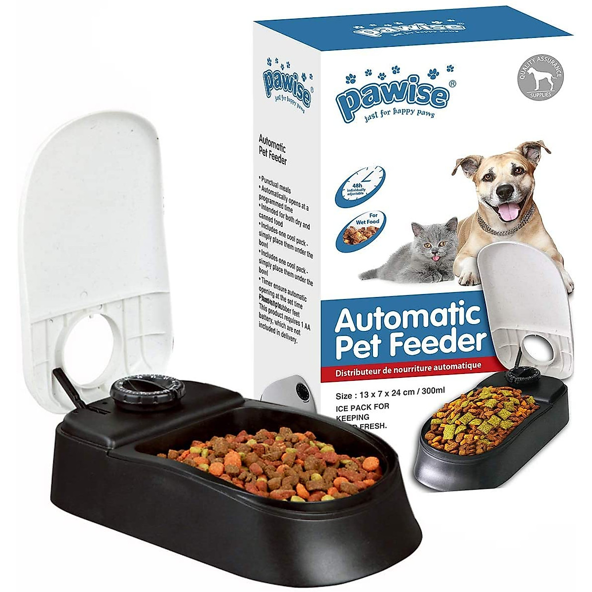 PAWISE Automatic Cat Feeders 1 Meal Automatic Dog Feeder,Dog/Cat Food Dispenser 1.5 Cup, Schedule Meal or Treat, with 48-Hour Timer