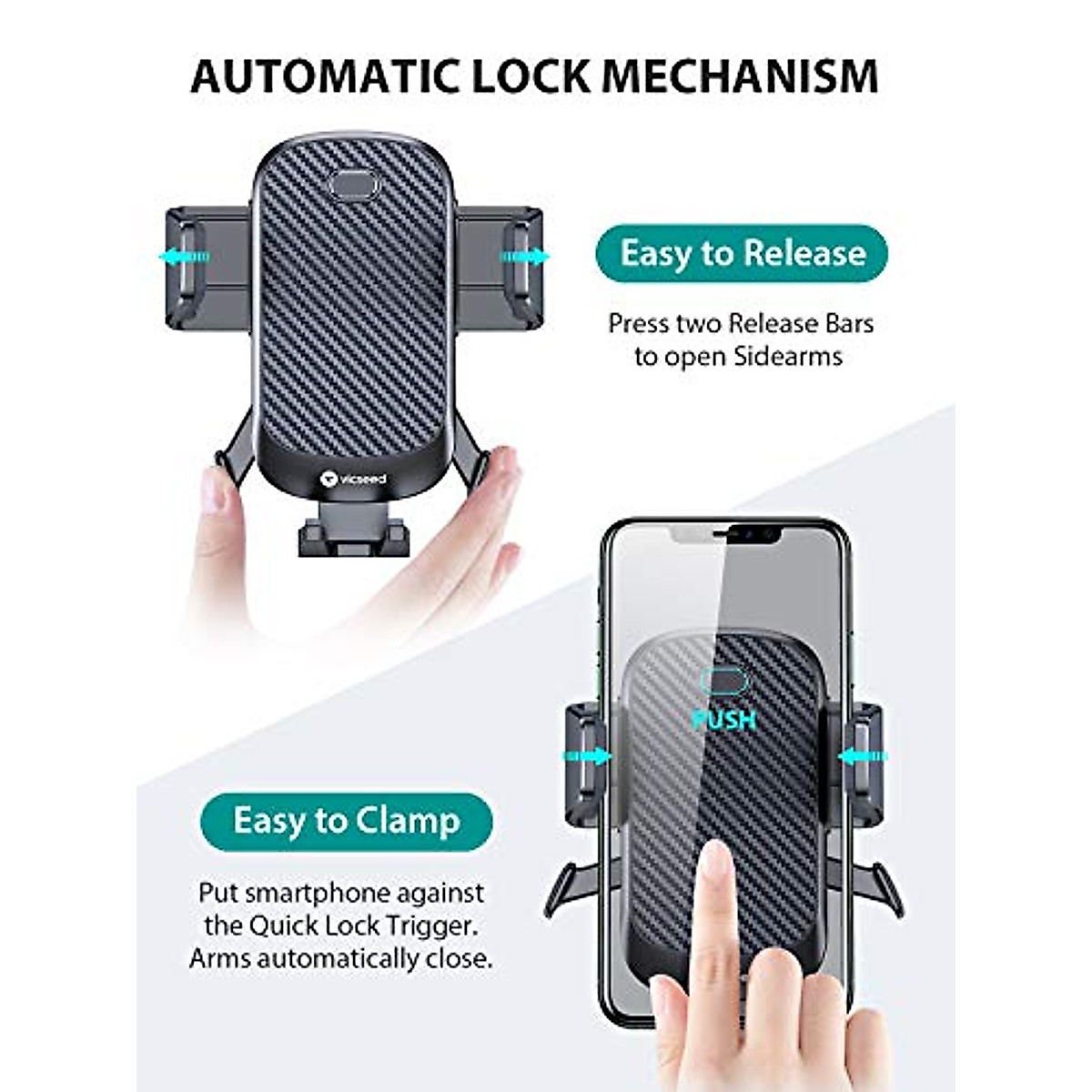 VICSEED Auto Lock Phone Mount for Car [Super Strong Suction & No fall] Car Phone Holder Mount Adjustable Long Arm Hands Free Cell Phone Holder Car Windshield Dashboard Vent for All Phones & Thick Case