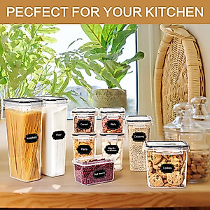 Skroam 32 PCS Airtight Food Storage Containers with Lids, Kitchen and Pantry Organizers and Storage, BPA Free, Plastic Food Storage Canisters for Flour, Sugar, and Cereal, Labels & Marker