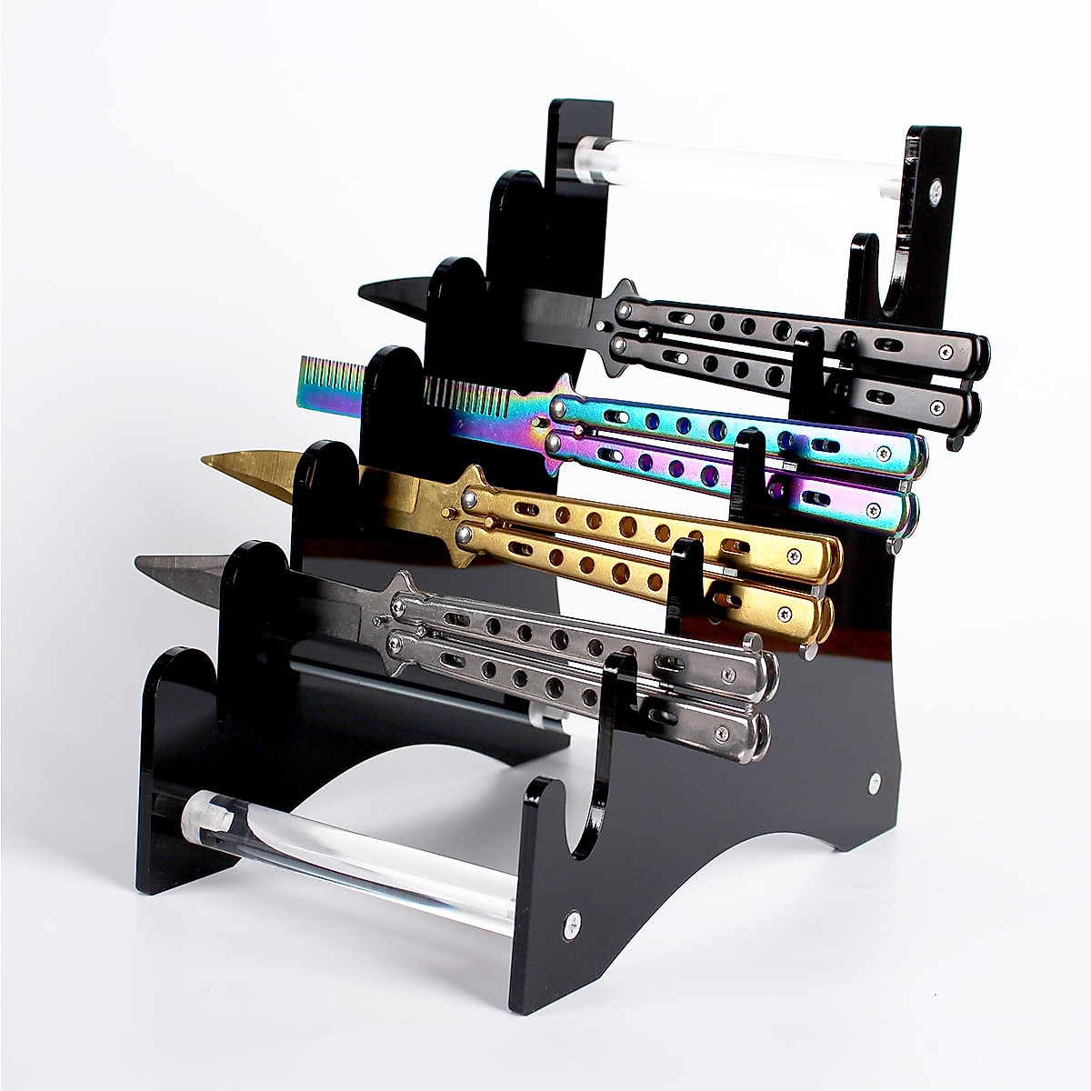 ​Knife Display Stand Knife Stand Display Knife Storage Holder Acrylic Knife Display Stand Organizer Holder Knife Storage 6 Knives(Black)