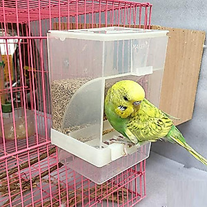 Automatic Bird Feeder for Cage,No-Mess Bird Feeder,Parakeet Seed Food Container,Cage Accessories(Hook Fixed Bird Feeder)