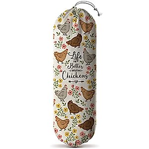 Hglian Plastic Grocery Bag Holder Dispenser,Funny Chickens Plastic Bags Organizer,Garbage Shopping Trash bags Storage keeper,Cute Farmhouse Kitchen Decor Gifts for Women Chicken Lover