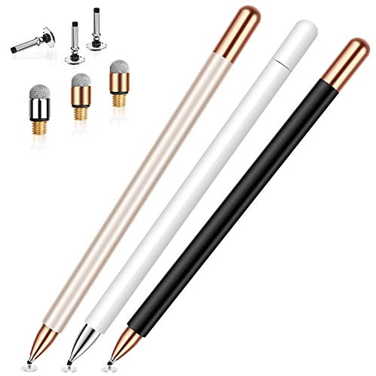 MEKO 2 in 1 Universal Disc Stylus Pens for Apple iPhone/Android/Microsoft/Surface and Other Touch Screens with 6 Replacement Tips - 3 Pack
