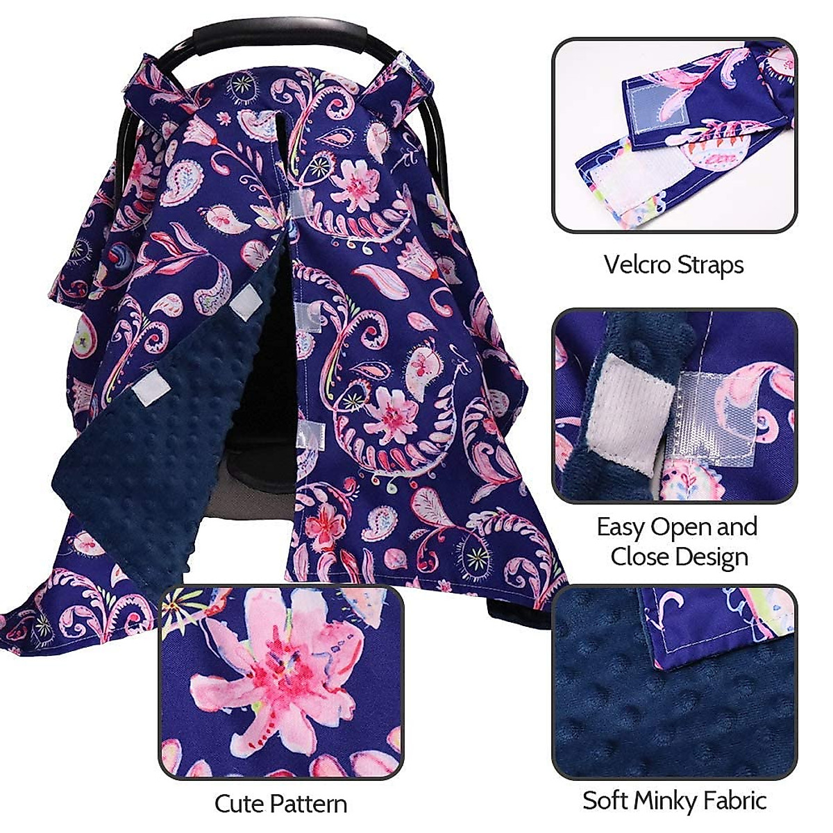 Baby Car Seat Covers, Floral Peekaboo Opening Infant Carseat Canopy for Boys Girls, Newborn Minky Carseat Canopy, Mom Nursing Breastfeeding Covers