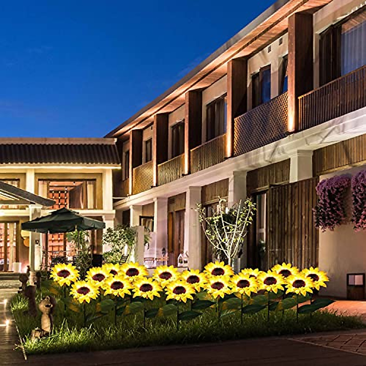 Solar Garden Lights, 2 Pack 20LED Outdoor Sunflower Lights Decorative Stake Light, 26'' Waterproof Flower Yard Lighting Lamp for Patio, Lawn, Porch, Backyard, Courtyard, Landscape, Terrace Decor