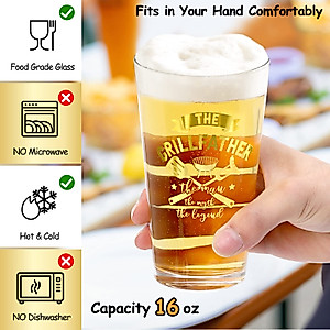 Grill Father Gift Set Funny 16oz Whiskey Beer Glass BBQ Grilling Best Dad Ever Keychain King of the Grill Coaster Gift Blanck Gold Thank You Card for Dad Husband Fathers Day Christmas Gift for Men