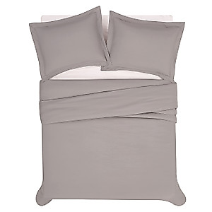 London Fog Garment Washed Solid Duvet Set Grey Microfiber 3-Piece King Duvet Set, Solid Themed, Adult and Teen, Oeko-TEX Certified
