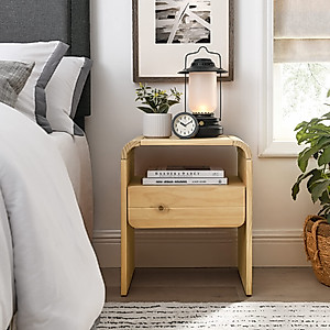 MUSEHOMEINC Modern Solid Wood Nightstand/End Table with for Bedroom,Bedside Furniture with One Storage Drawer and Open Shelf,Modern End Tables Organizer for Living Room/Hallway/Entryway