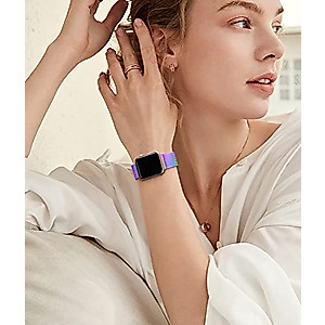Rabini Metal Magnetic Band Compatible with Apple Watch 38mm 40mm 41mm 42mm 44mm 45mm 49mm, Rainbow Stainless Steel Mesh Loop Bands for iWatch SE Ultra Series 8 7 6 5 4 3 2 1 Women Men, Multicolor