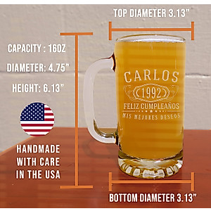 Personalized Gifts for Men Etched 16oz Glass Beer Mug - Customized Beer Gifts for Men, 40th Birthday Gifts for Brother, Custom Gifts for Him Man Father Dad, Regalos Personalizados para Hombre, Bernard