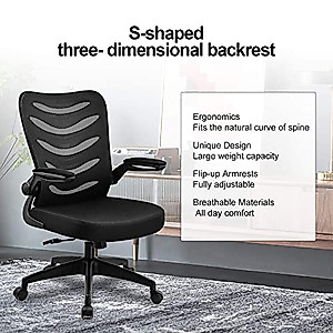 COMHOMA Office Chair Ergonomic Desk Computer Chair with Flip Up Arms Lumbar Support Adjustable Swivel Mid Back for Home Office Black