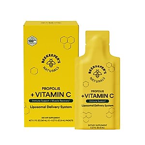 Propolis Liposomal Vitamin C by Beekeeper's Naturals, 1000mg Vitamin C, Propolis & Organic Honey, Supercharged Immune Support & Increased Bioavailibity for Max Absorption, 12 Ct