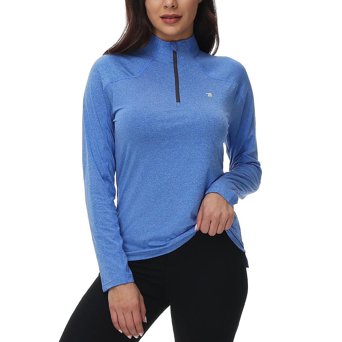 BGOWATU Women's Long Sleeve Golf Polo Shirts Quarter Zip Pullover UPF 50 Sun Shirt for Women Dry Fit Running Tops Dark Blue M