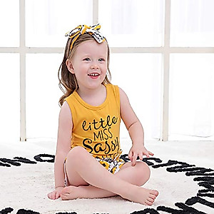 PigMaMa 3 Pcs Infant Baby Girl Sets Sleeveless Tank Tops Flower Pant Headband Outfits Toddler Clothes 18-24 Months