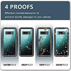 SPIDERCASE for Samsung Galaxy S10 Waterproof Case, Built-in Screen Protector Fingerprint Unlock with Film, Shockproof Full Body Cover Waterproof Case for Samsung Galaxy S10 6.1”, Black/Clear