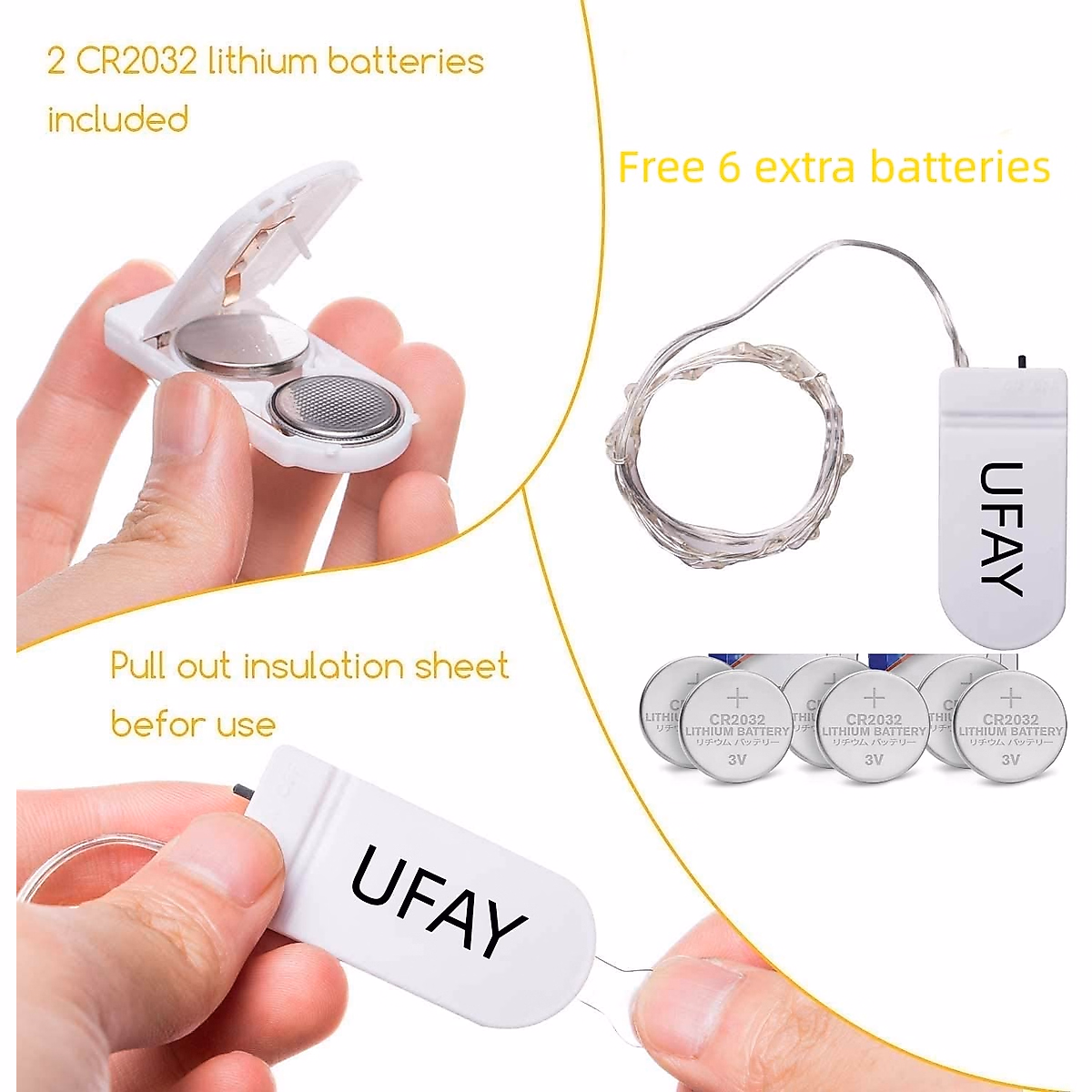 UFAY 15 Pack Fairy Lights Battery Operated(Batteries Included), 10ft 30 LED Silver Wire String Lights Waterproof Firefly Mini Led Starry Light for Party Crafts Wedding Christmas Decor(Warm White)