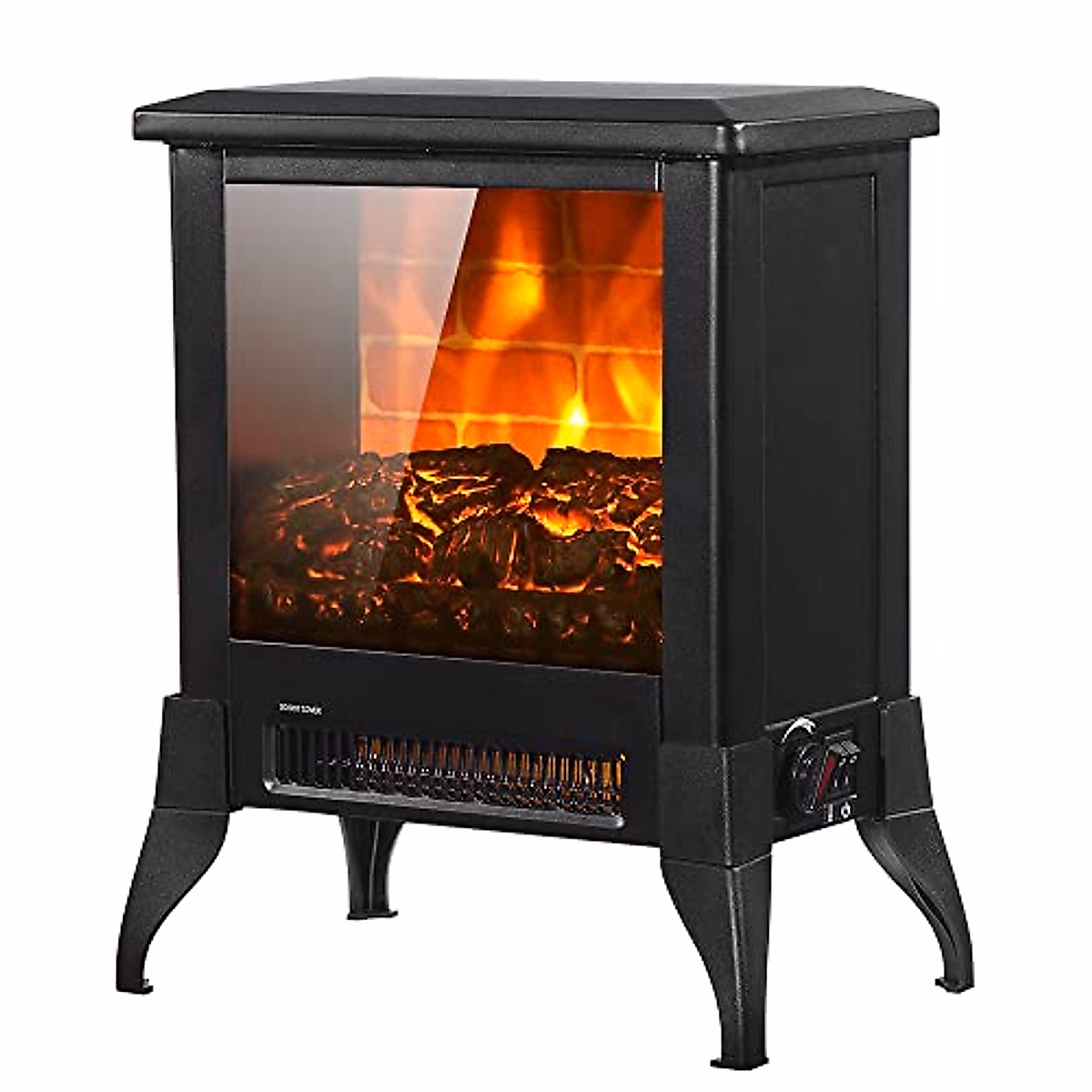 1400W Electric Fireplace Heater, Freestanding Electric Fireplace with Realistic Flame Effect, Portable Fireplace with Adjustable Temperature and Overheat Protection, Metal Stove Fireplace Heater