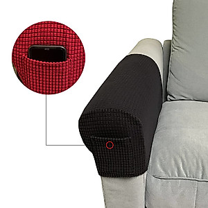 BADASS SHARKS Sofa Armrest Protectors for Armchairs, Sofas, Non-Slip Armchair, 2PCS/Set Fleece Premium Armrest Covers Stretchy Chair Sofa Couch Arm Protector Stretch Fit (Black with Pocket)