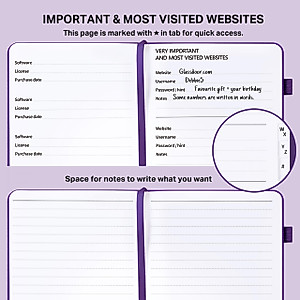 Password Book - Hardcover Password Book with Alphabetical Tabs for Internet Website Address Login, Pocket Size Password Keeper, 5.0" x 6.8", Password Organizer for Home Office Desk Use - Purple