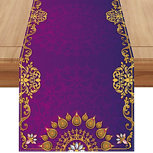 Jiudungs Linen Diwali Table Runner 72 Inches Long Diwali Table Cloth Diwali Table Decorations Diwali Decor Indian Diwali Decorations and Supplies for Home