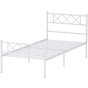 Weehom Twin Bed Frames for Kids Mattress Foundation No Box Spring Needed Large Storage Space Platform Bed Twin White