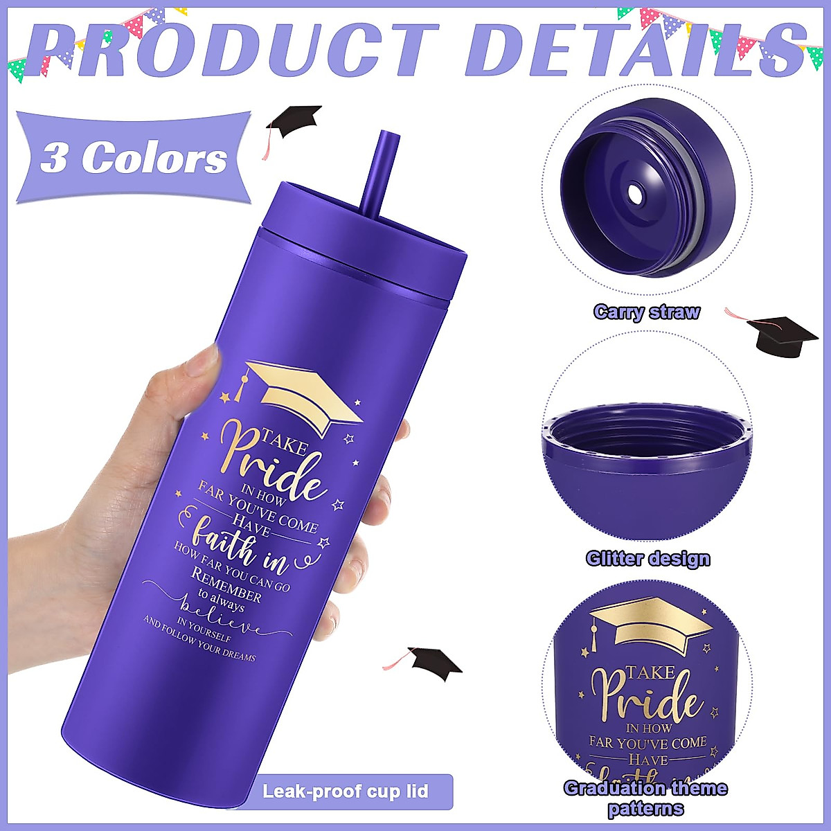 Blushtier 6 Pcs Class of 2025 Graduation Gifts Bulk 16oz Matte Graduation Cups 2025 Inspirational Tumbler with Lid and Straw Plastic Drinking Tumbler for Teen High School Grad Party Favors (Purple)