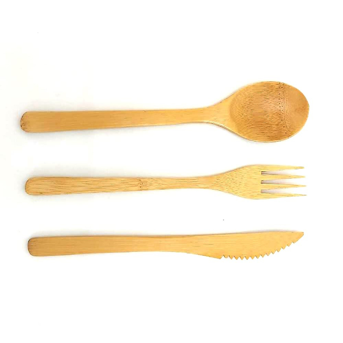 JapanBargain 3785, Bamboo Fork Knife Spoon Cutlery Utensils Flatware Set 3pc Reusable Dishwasher Safe, 8-inch, 1 Set
