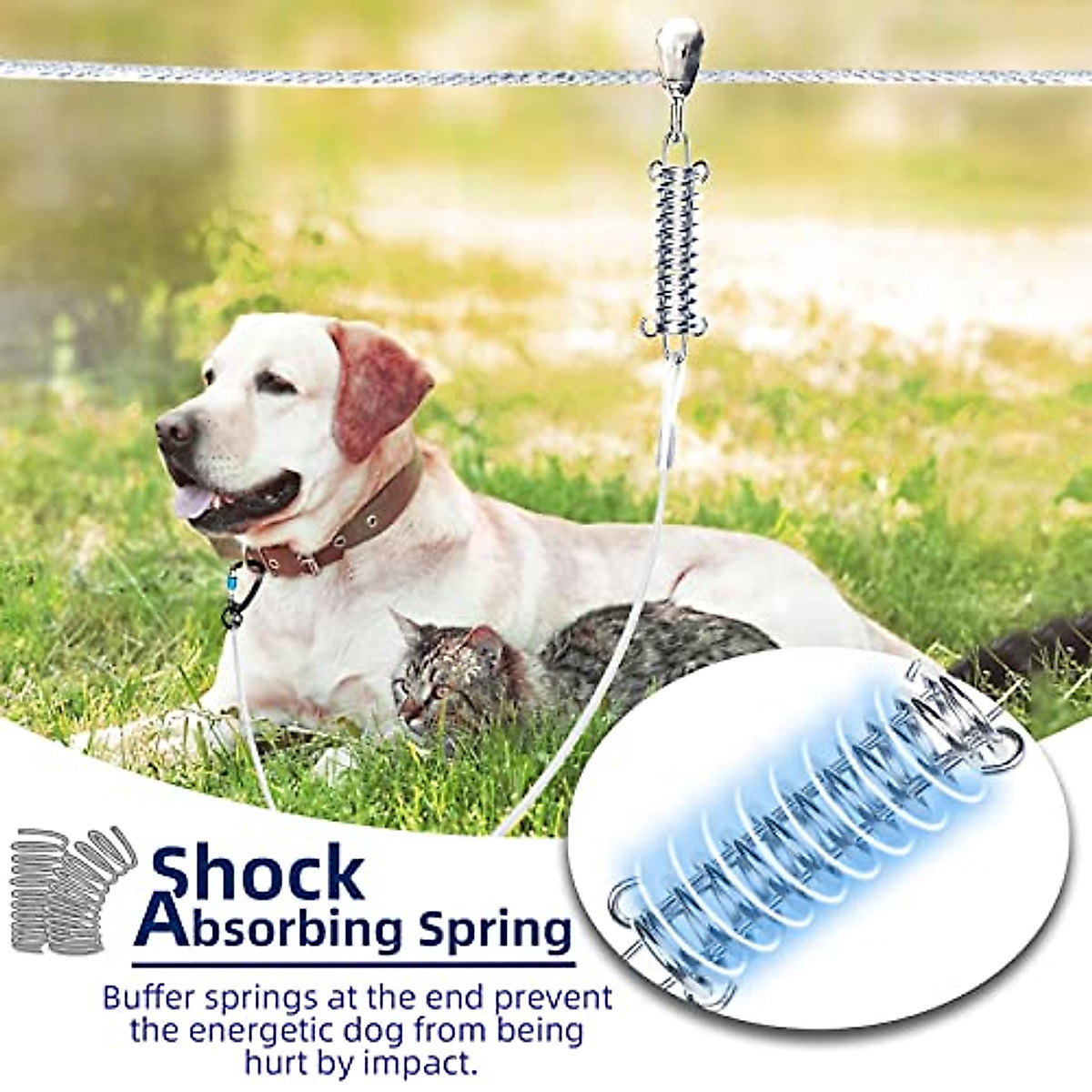 Snagle Paw Dog Tie Out Runner for Yard,Trolley System for Large Dogs, Dog Zipline Aerial Tie Out Cable with 10ft Pulley Runner Line for Dogs Up to 125lbs for Yard or Camping,100ft