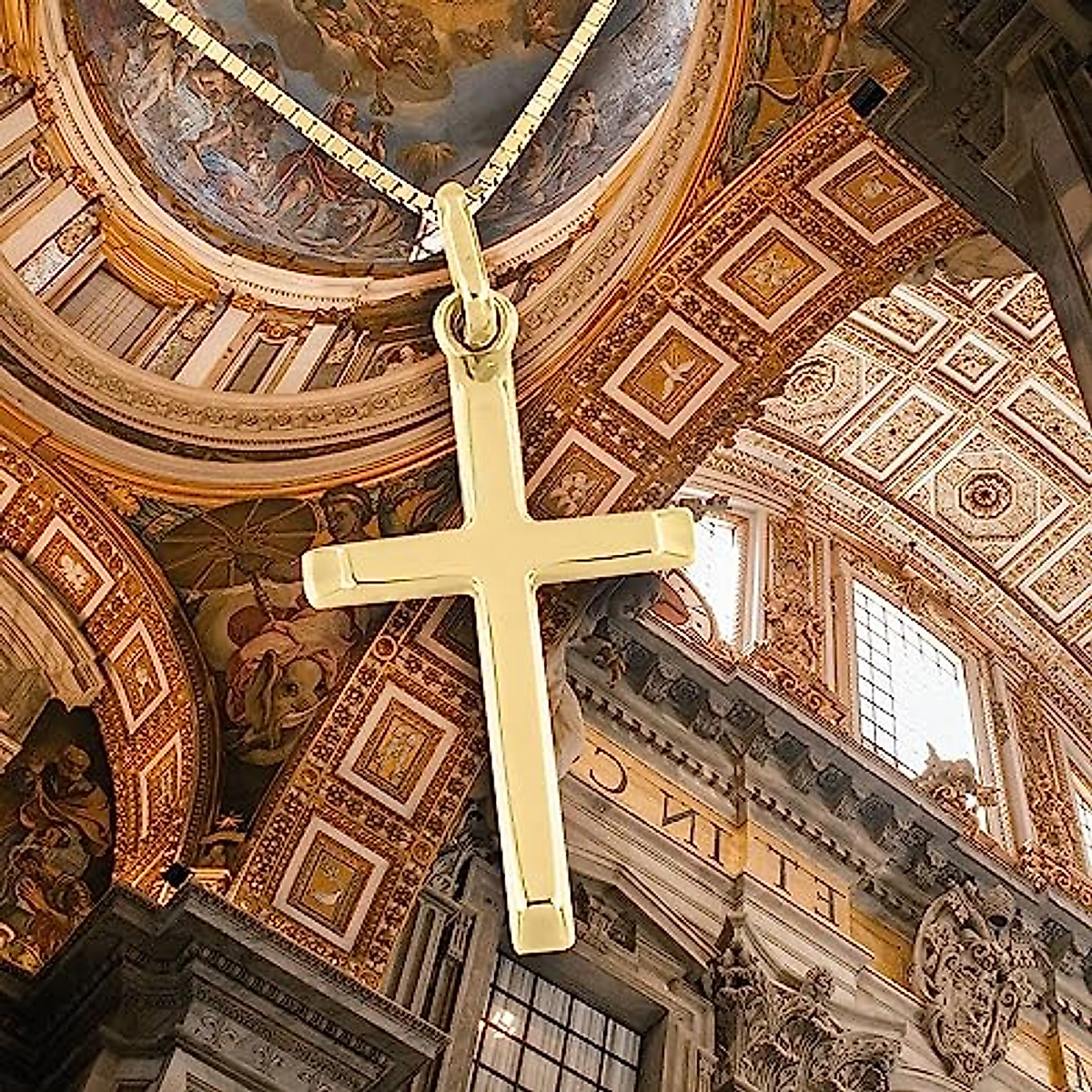 14 Karat Gold Cross, Small Religious Pendant Necklace with 18 inch Box Gold Chain - 14k Christian Cross with Adjustable Chain for Womens, Authentic Italian Religious Gifts Jewelry