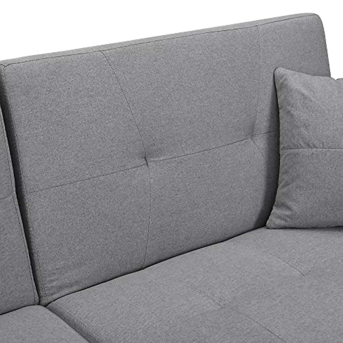 Lepfun Linen Fabric Ottoman Sofa Bed with Stereo, Adjustable Couch Bed, Modern Folding Recliner Sleeper Reversible Loveseat Convertible Daybed Sofa for Listening to Music, Reading & Relaxing, Gray