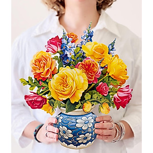 Freshcut Paper Pop Up Cards, Paper Flower Bouquet 3D Popup Greeting Cards with Note Card & Envelope, Birthday Card, Anniversary Card, Get Well Gifts for Women, 12" Sorbet Roses