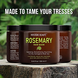 MYSTÉRE BEAUTÉ Rosemary Deep Conditioning Hair Mask for Damaged Hair - with Collagen, Biotin, Argan Oil - Strengthening Deep Conditioner Hair Mask for Curly Hair, & Hair Loss - 8.45 fl oz x 2 Pack