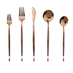 Rose Gold Silverware Set, JASHII 30-Piece Stainless Steel Flatware Cutlery Set for 6, Elegant Hourglass Polished Mirror Finish, Ideal for Home Hotel Wedding Festival Party, Dishwasher Safe