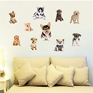 17PCS Dogs Wall Sticker 3D Pet Stickers for Kids Wall Decals Living Room Baby Rooms Bedroom Toilet House Wall DIY Decoration… (Blown-17dogs)