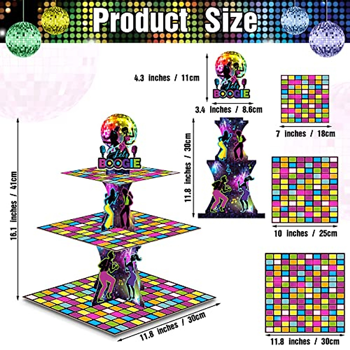 1970's Disco Party Decorations Retro Disco Cupcake Stand 70's Disco Fever Music Party Favors Cupcake Holder Dance Disco Party Dessert Tower for Disco Theme Birthday Party Supplies