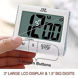 HOME MOST 3" Large Display Kitchen Timer - Digital Timer Magnetic Back Loud Alarm On A Rope- White Cooking Timers For Kitchen Teachers Students Games Kids Meetings - Sports Timer For Workouts Exercise