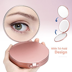 B Beauty Planet 25X Magnifying Mirror with Light, 25X/5X/1X Travel Lighted Makeup Mirror,Portable LED Compact Mirror,Handheld Folding Rechargeable Ring Light Mirror