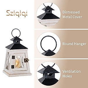 Decorative Candle Lantern Vintage Wood Lanterns with Glass Rustic Hanging Candle Holders Decor for Farmhouse Outdoor Garden Home